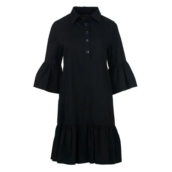CONQUISTA Bell Sleeve Dress With Ruffle Hem - Black
