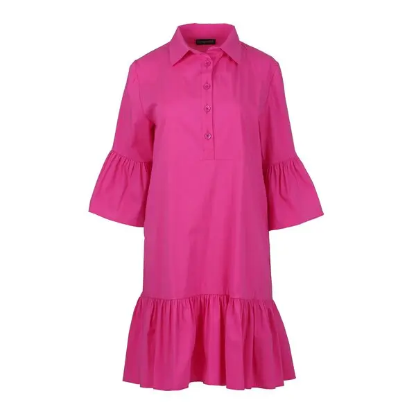 CONQUISTA Fuchsia Bell Sleeve Dress With Ruffle Hem - Pink