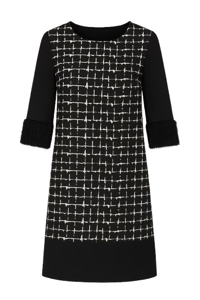 CONQUISTA Dress With & White Print Detail - Black