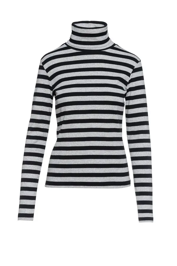 CONQUISTA Striped & Grey Polo Neck Jumper - Black