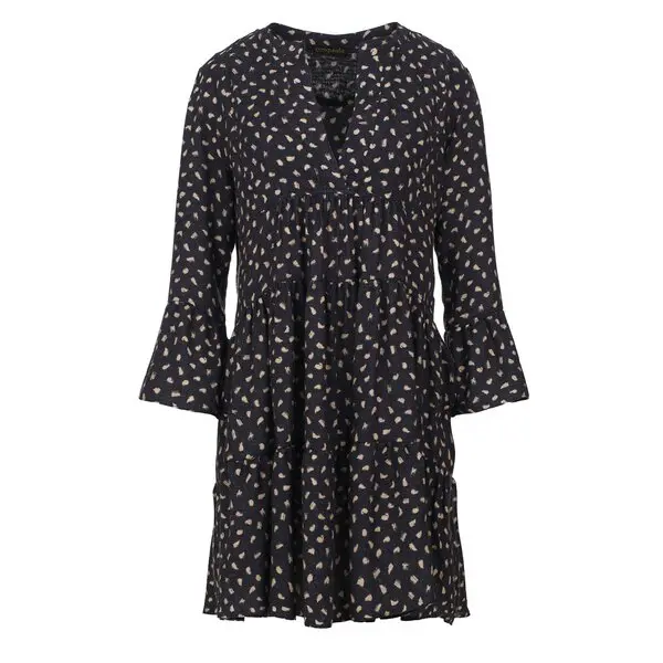 CONQUISTA Camel & Dark Grey A Line Dress With Bell Sleeves - Beige/gray