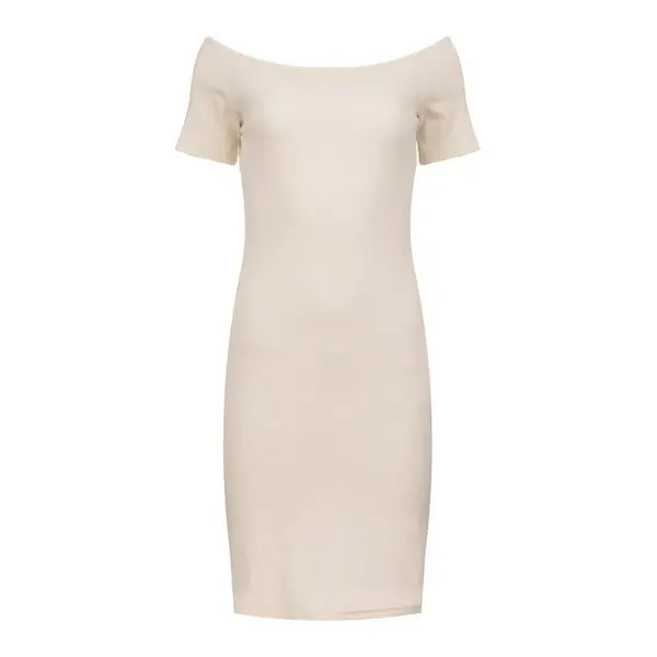 CONQUISTA Off-shoulder Fitted Dress - Beige/white
