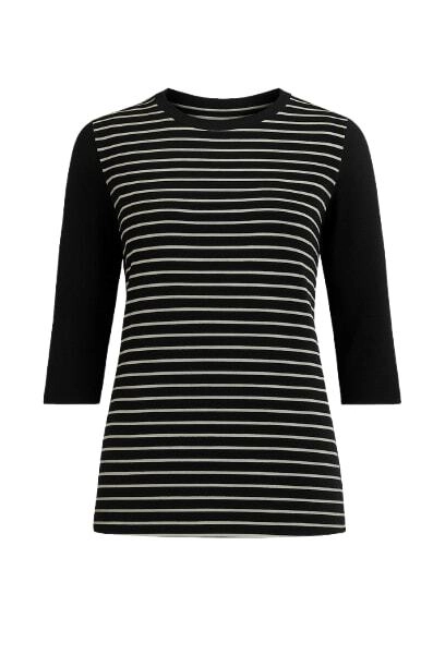 CONQUISTA Striped Top With Three-quarter Sleeves - Black