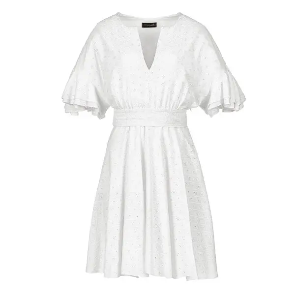 CONQUISTA Embroidered Dress With Ruffle Sleeves - White