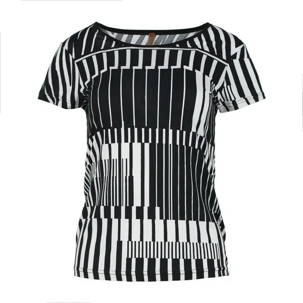 CONQUISTA Short Sleeve Print Detail Top - Black