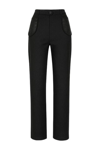 CONQUISTA Straight Punto Di Roma Pants With Faux Leather Detail - Black