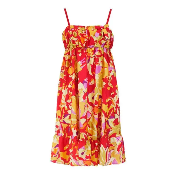 CONQUISTA Sunny Delight Adjustable Strap Poplin Dress - Red