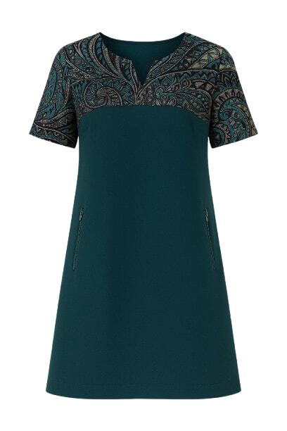 CONQUISTA Short Sleeve A Line Dress With Print Detail - Green