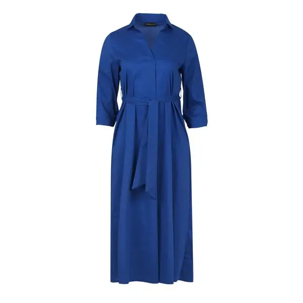 CONQUISTA Royal Midi Dress With Belt - Blue