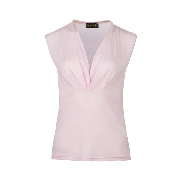 CONQUISTA Rose Semi Sheer Tie Detail Top - Pink