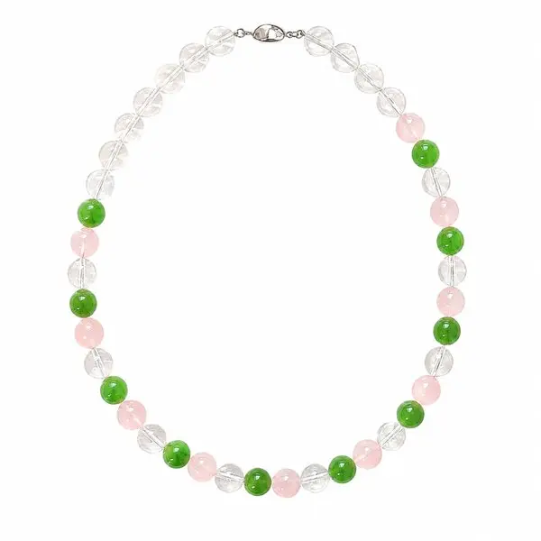 ORMIRO Secret Garden Rose Quartz & Crystal Beaded Necklace - Green