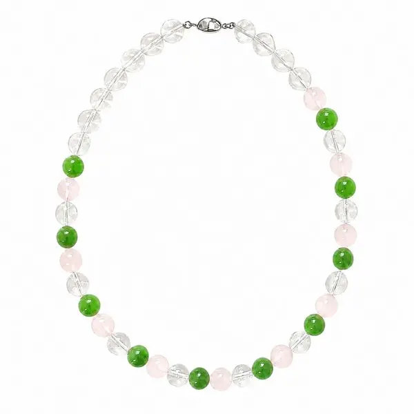 ORMIRO Secret Garden Necklace With Rose Quartz, Clear Quartz, And Synthetic Jadeite - Green