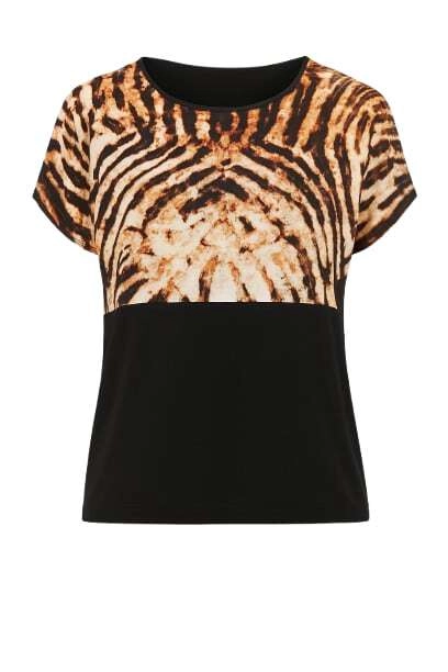 CONQUISTA Contrast Animal Print Top