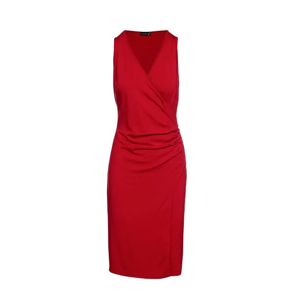 CONQUISTA Wrap Style Sleeveless Dress - Red