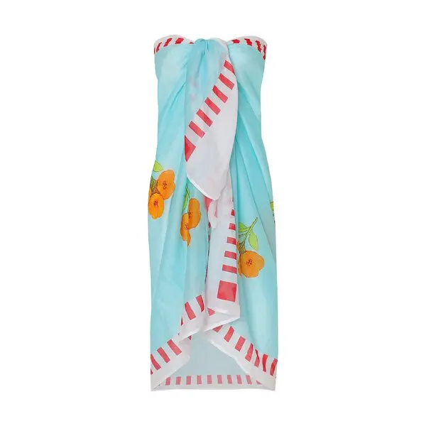 DHARA SHETH, DUBAI Azure Bloom Floral Resort Tube-style Sarong Powder ,orange,red - Blue/orange/red