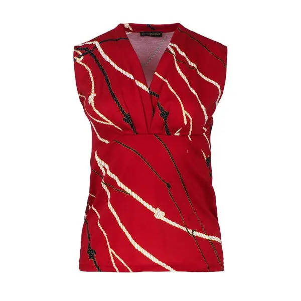 CONQUISTA Cotton Jersey Sleeveless Top With Rope Print - Red