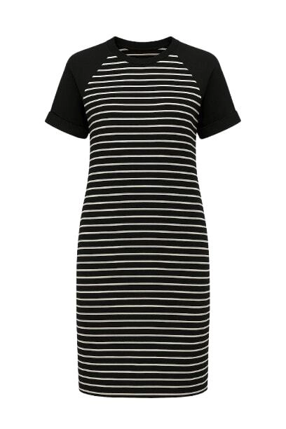 CONQUISTA Short Sleeve Striped Dress With Pockets - Black