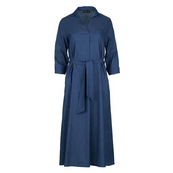 CONQUISTA Sky Midi Dress With Belt - Blue