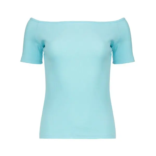 CONQUISTA Off-shoulder Ribbed Top In Aqua - Blue