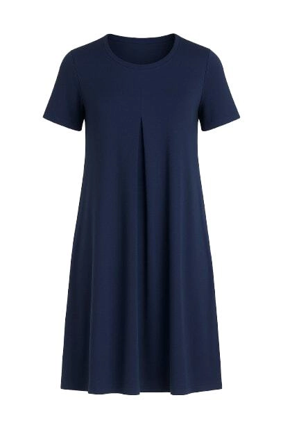 CONQUISTA Short Sleeve Pleat Detail Dress - Blue