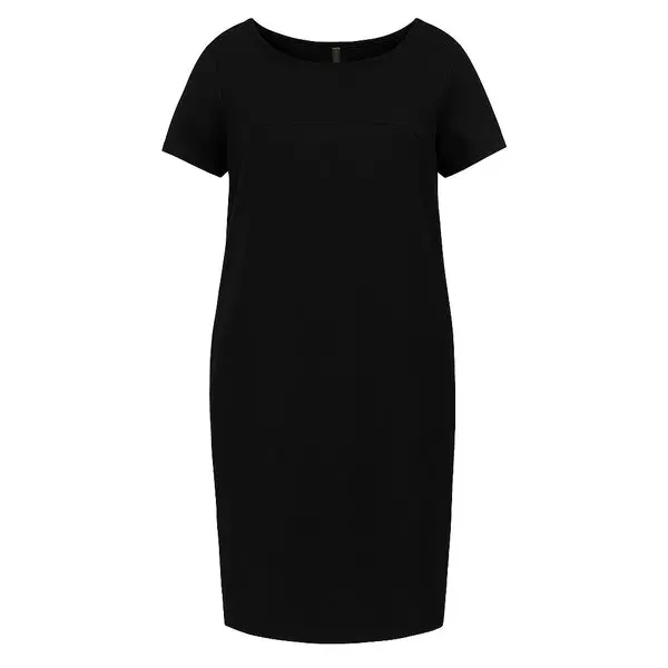 CONQUISTA Sack Style Punto Di Roma Short Sleeve Dress - Black