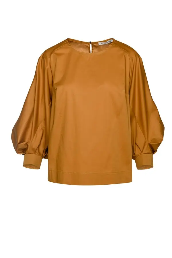 CONQUISTA Mustard Top With Bishop Sleeves In Sustainable Fabric - Yellow