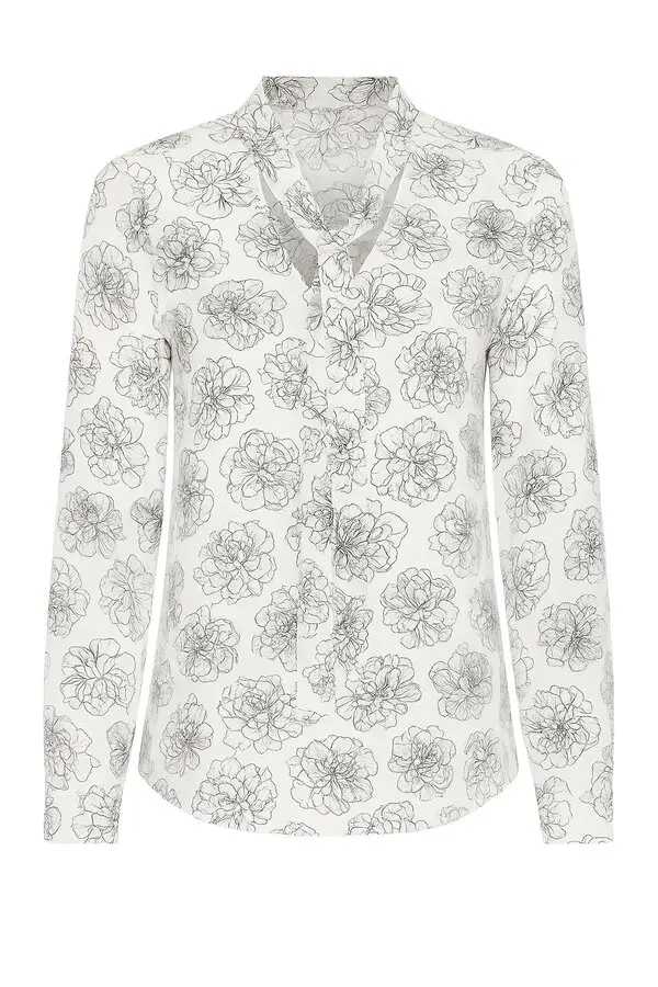 CONQUISTA Neutrals Floral Viscose Blouse With Cutaway Collar - White