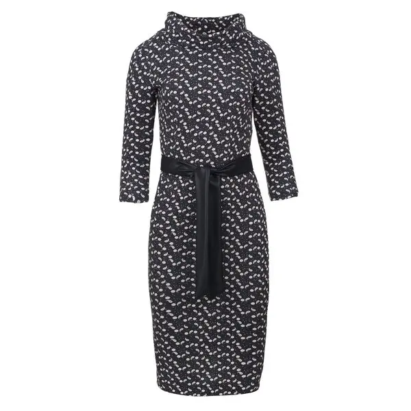 CONQUISTA Fitted Print Dress With Belt - Grey