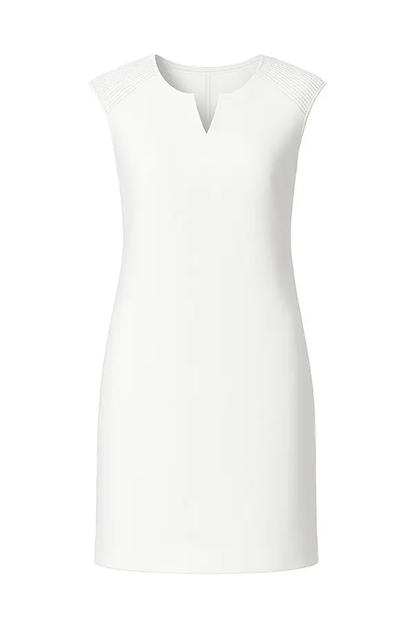 CONQUISTA Elegant Punto Di Roma Knit Dress With Cap Sleeves - White