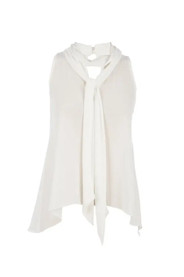 CONQUISTA Neutrals / Vioale Sleeveless Scarf-neck Blouse In Flowing Polyester – Ivory - White