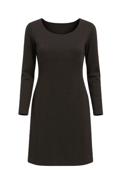 CONQUISTA Long Sleeve Jersey Punto Di Roma Fitted Dress With Seam Detail - Grey
