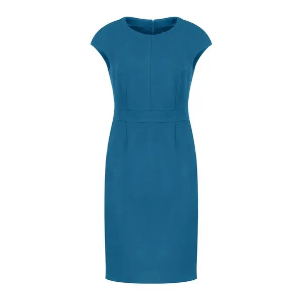 CONQUISTA Fitted Petrol Dress With Cap Sleeves - Blue