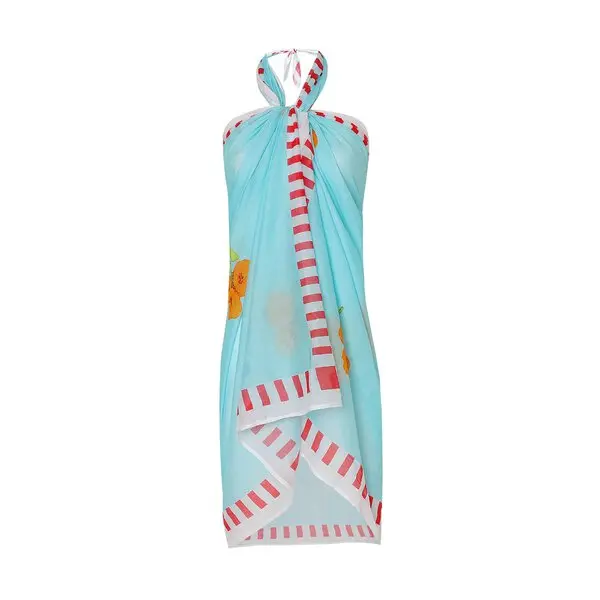 DHARA SHETH, DUBAI Orange / / Red Azure Bloom Floral Resort Halter-style Cotton Sarong Powder ,orange ,red - Orange/blue/red
