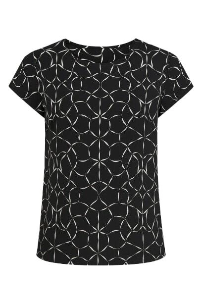 CONQUISTA Short Sleeve & White Print Top - Black