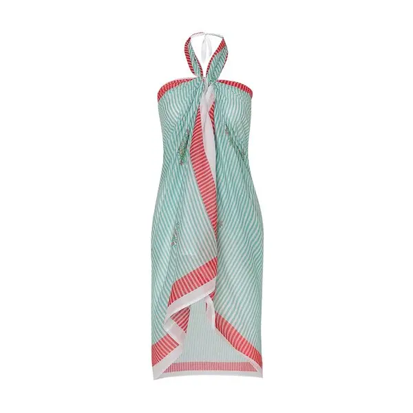 DHARA SHETH, DUBAI Sage Bloom Resort Halter-style Sarong Seagreen & Multicolour - Green