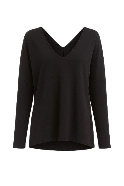 CONQUISTA Loose Fit Long Sleeve V Neck Top Fashion - Black