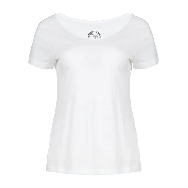 CONQUISTA Elegant Scoop Neck Tencel Cotton Top - White