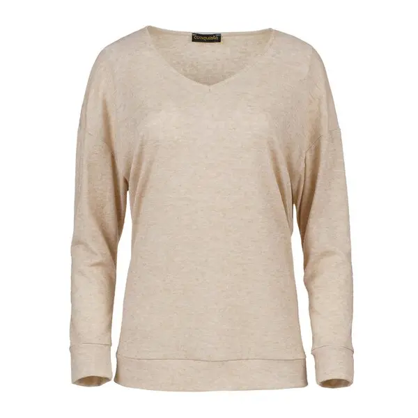 CONQUISTA Neutrals Melange Long Sleeve Knit Top - Beige