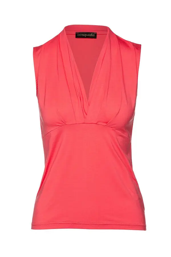 CONQUISTA Coral Sleeveless Faux Wrap Top - Red