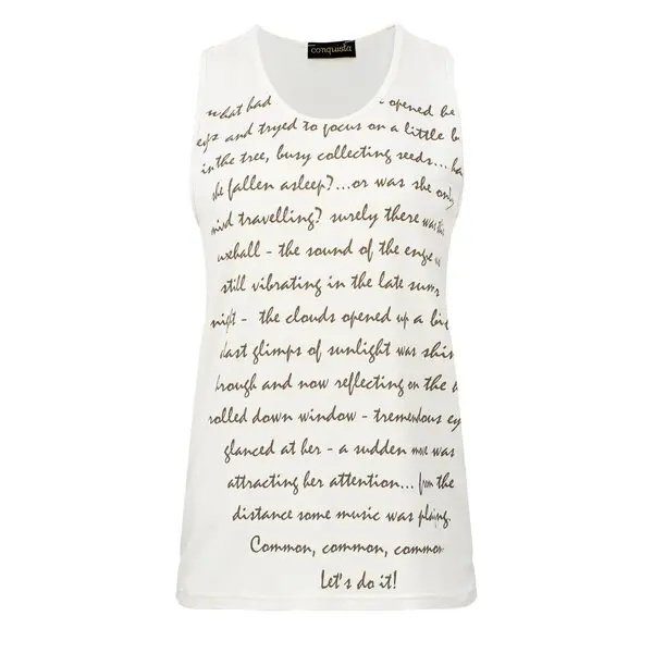 CONQUISTA Neutrals Literary Script Sleeveless Tank Top - White