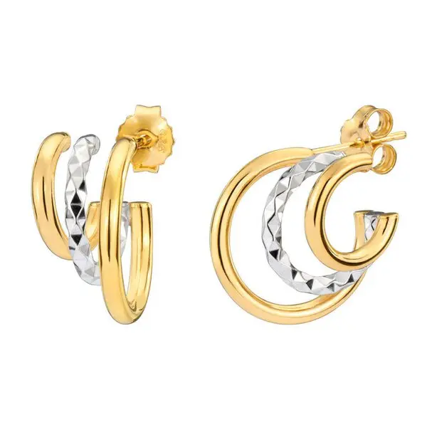 GOLD & HONEY And Silver Two-tone Triple Hoops
