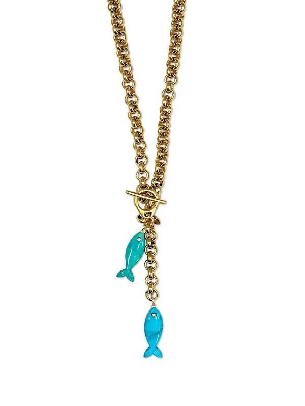 Persia Donà Jewelry Gold / Blue Double Fish X Vintage Chain Necklace - Gold/blue
