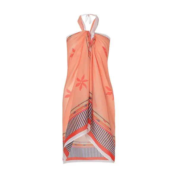 DHARA SHETH, DUBAI Peach Blossom Resort Halter-style Sarong Peach & Multicolour - Orange