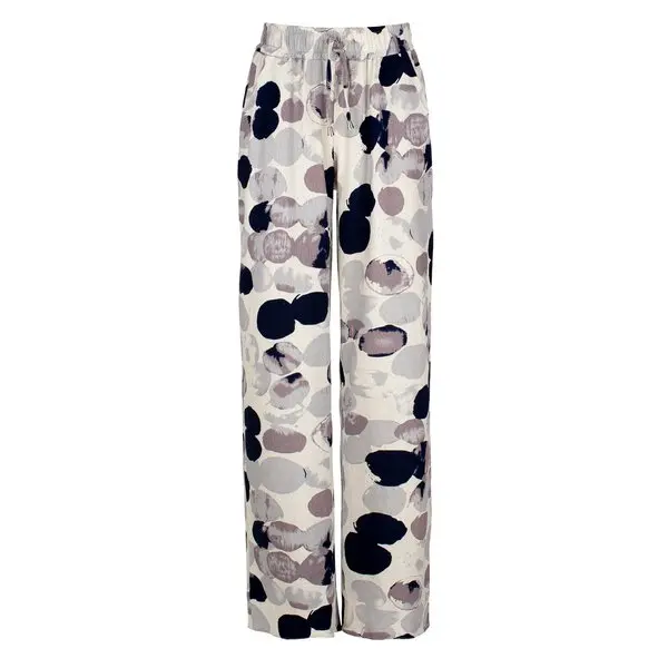 CONQUISTA Print Linen Style Wide Leg Pants - Grey