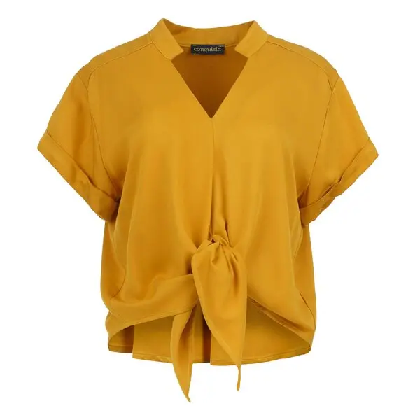 CONQUISTA Golden Hour Viscose Tie-front Blouse - Orange