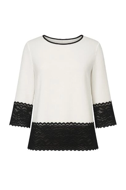CONQUISTA Neutrals Loose Fit Ecru Top With Black Lace Detail - Beige/black