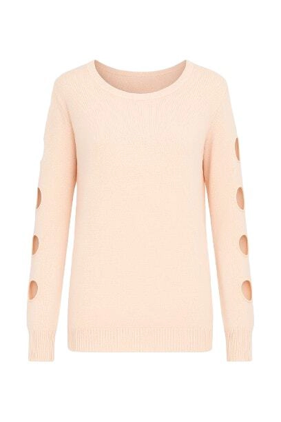 CONQUISTA Hole Detail Loose Apricot Sweater - Orange