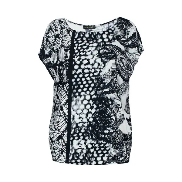 CONQUISTA White Print Egg-shaped Jersey Top – Viscose Blend