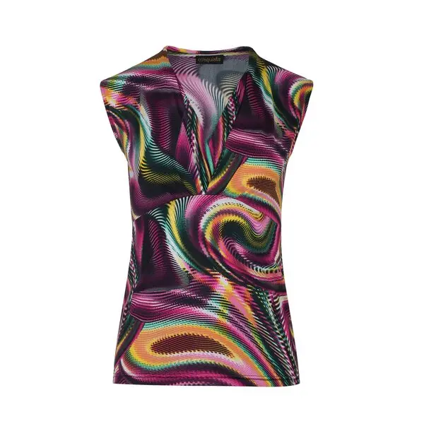 CONQUISTA Print Mulberry V Neck Jersey Top