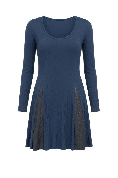 CONQUISTA Long Sleeve A Line Jersey Dress With Creased Fabric Detail - Blue